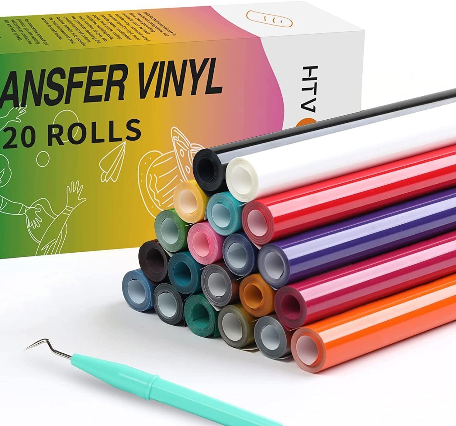 HTVRONT 20 Pack 12'' x 3FT Heat Transfer Vinyl Rolls Bundle, Easy ...