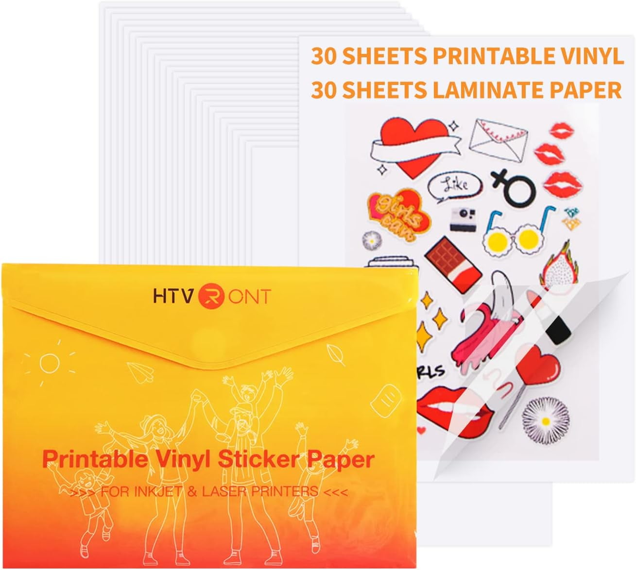 HTVRONT 30Pcs 8.5" x 11" Translucent Printable Vinyl Sticker Paper for ...