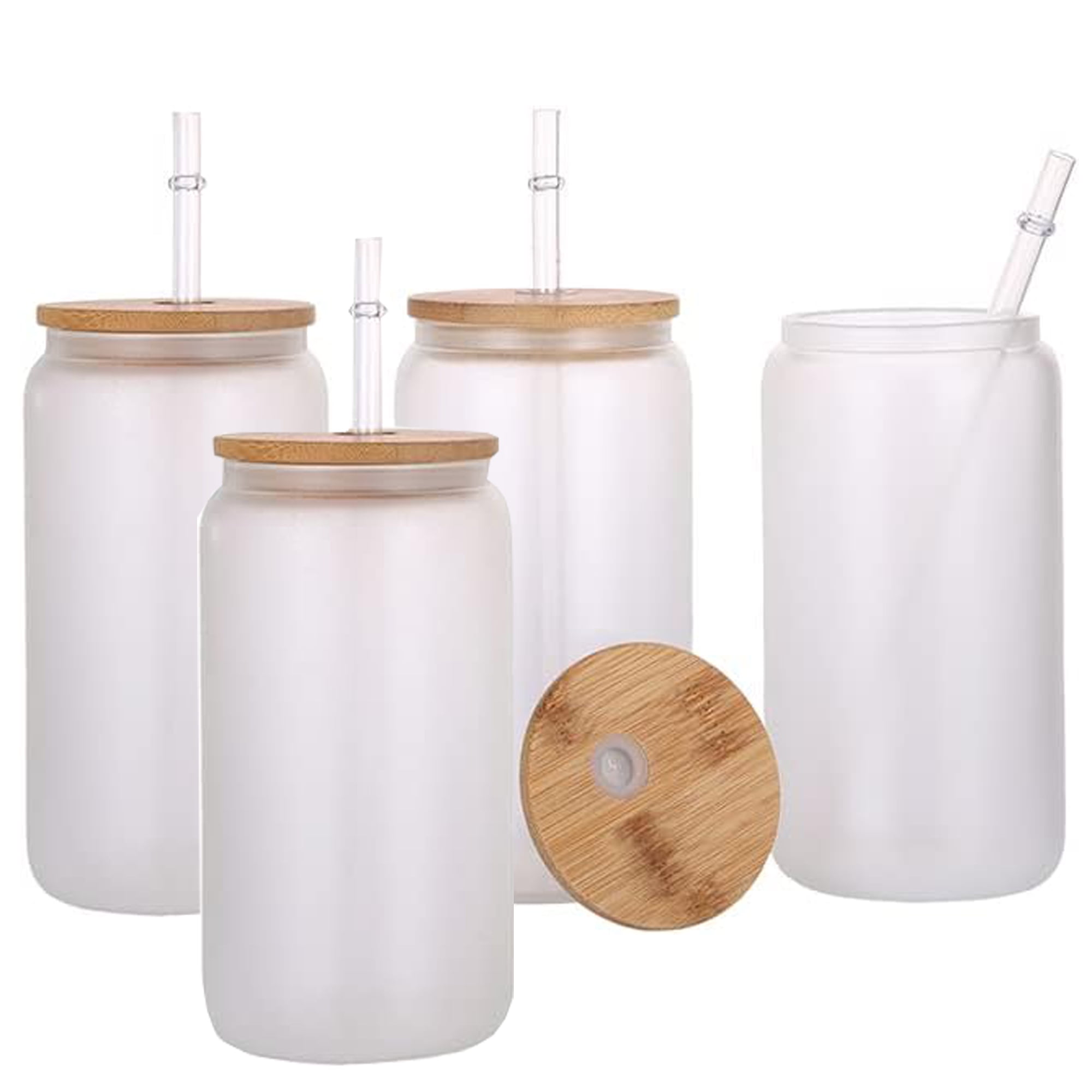 HTVRONT 4Pack 16oz Frosted Sublimation Glass Blanks Tumblers Mugs w ...