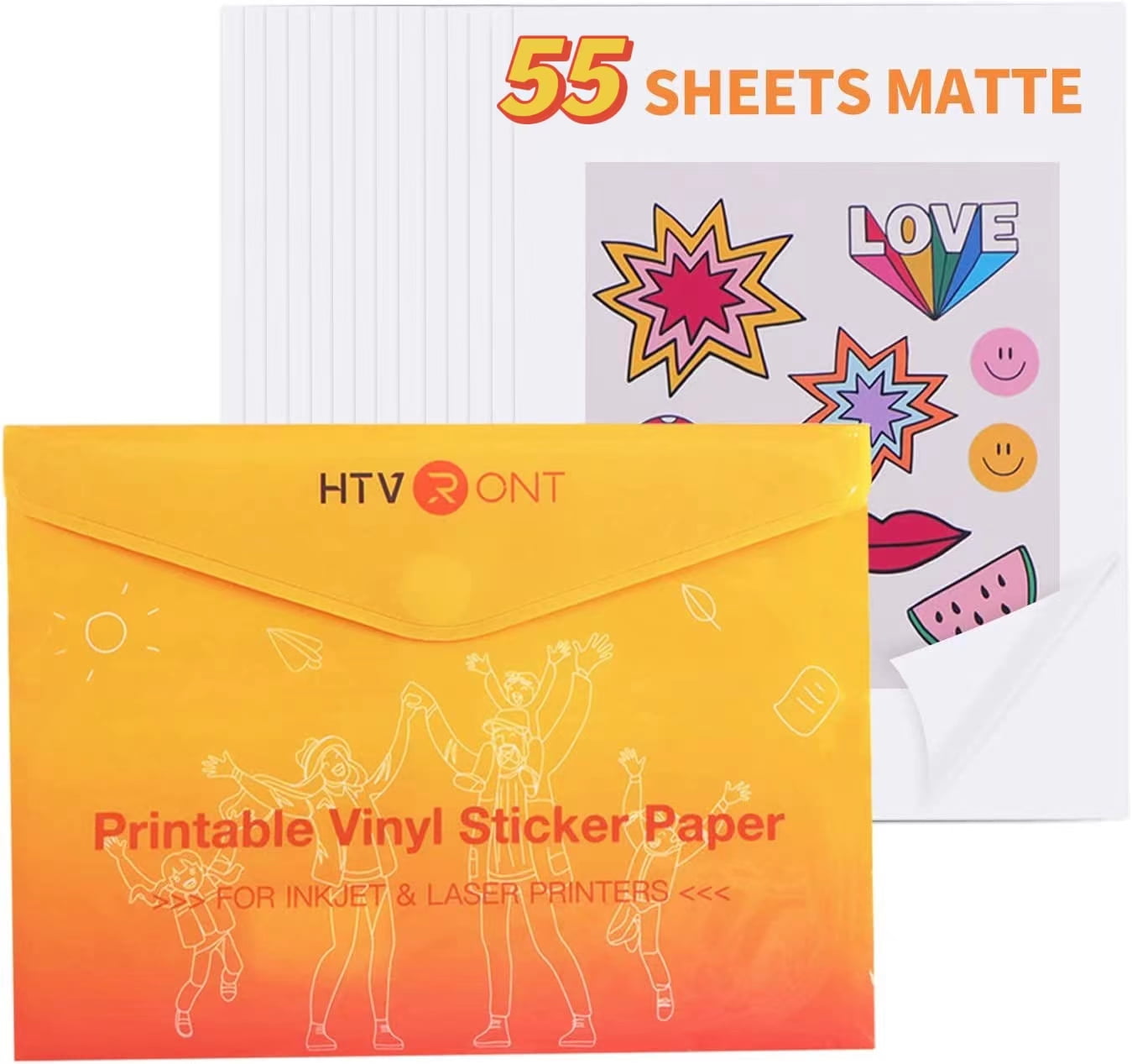 HTVRONT 55 Sheets 8.5"x11" Matte Printable Vinyl Sticker Paper for ...