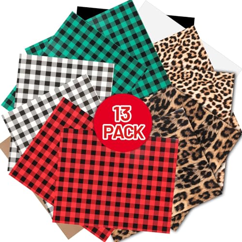 HTVRONT Buffalo Plaid & Leopard HTV - 13 Sheets Heat Transfer Vinyl ...