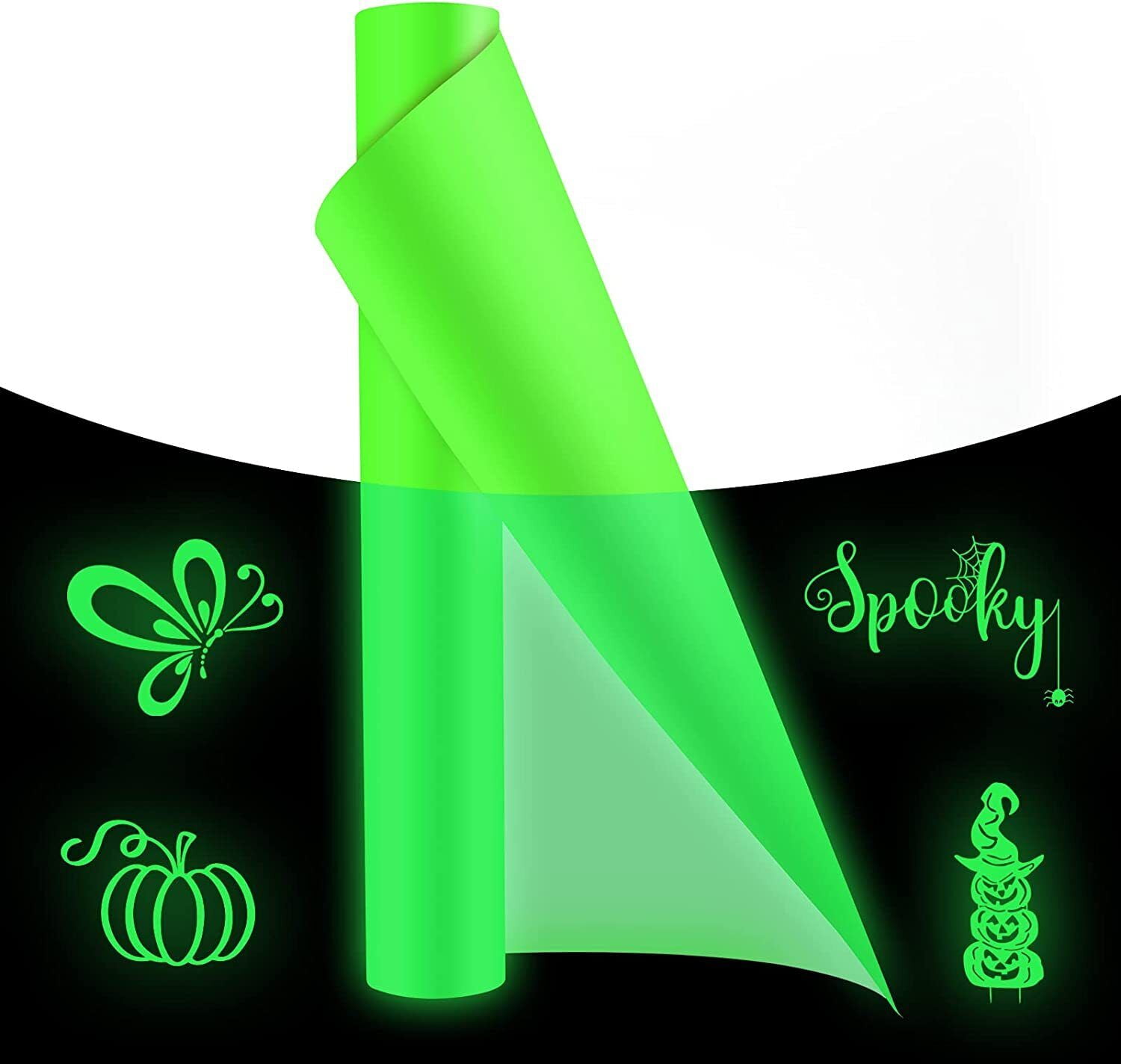 HTVRONT 12 x 5ft Glow in Dark Permanent Vinyl Neon Permanent Adhesive ...