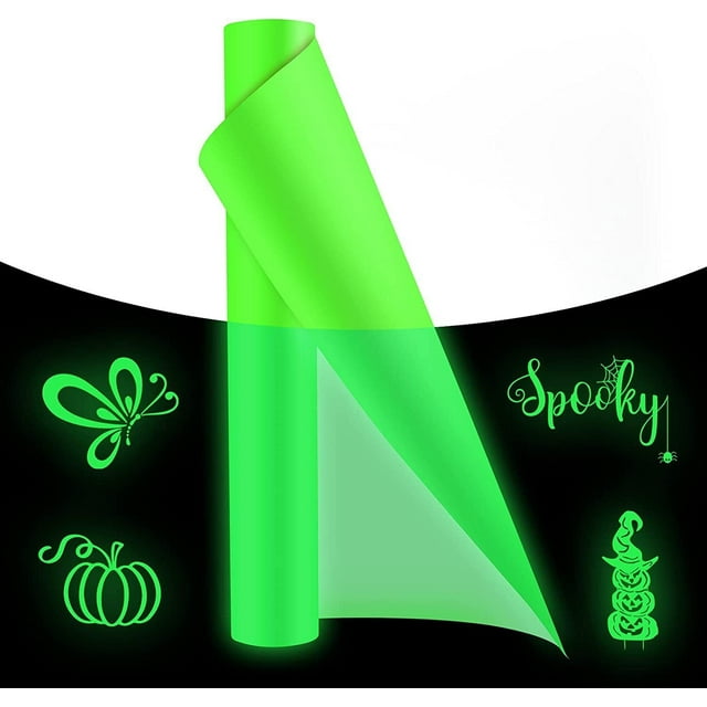 HTVRONT 12 x 5ft Glow in Dark Permanent Vinyl Neon Permanent Adhesive ...