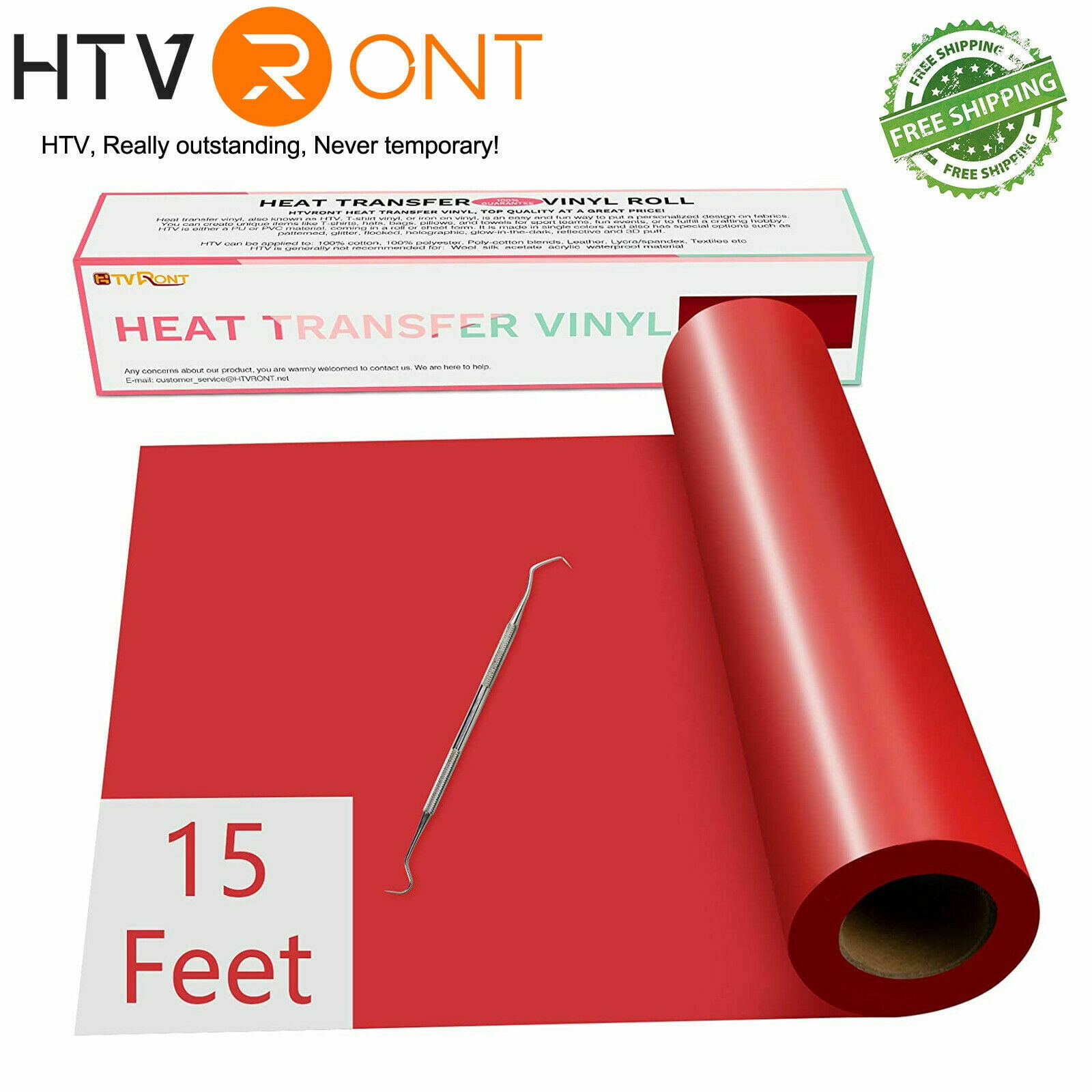 HTVRONT Heat Transfer Vinyl Red HTV Rolls - 12" x 15ft Iron on Vinyl ...