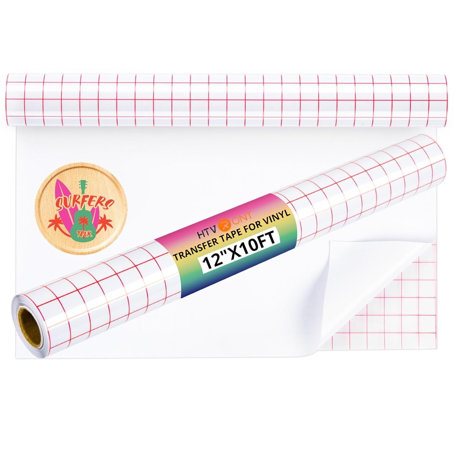 HTVRONT Transfer Tape for Vinyl - 12" x 10 FT w/Red Alignment Grid for ...