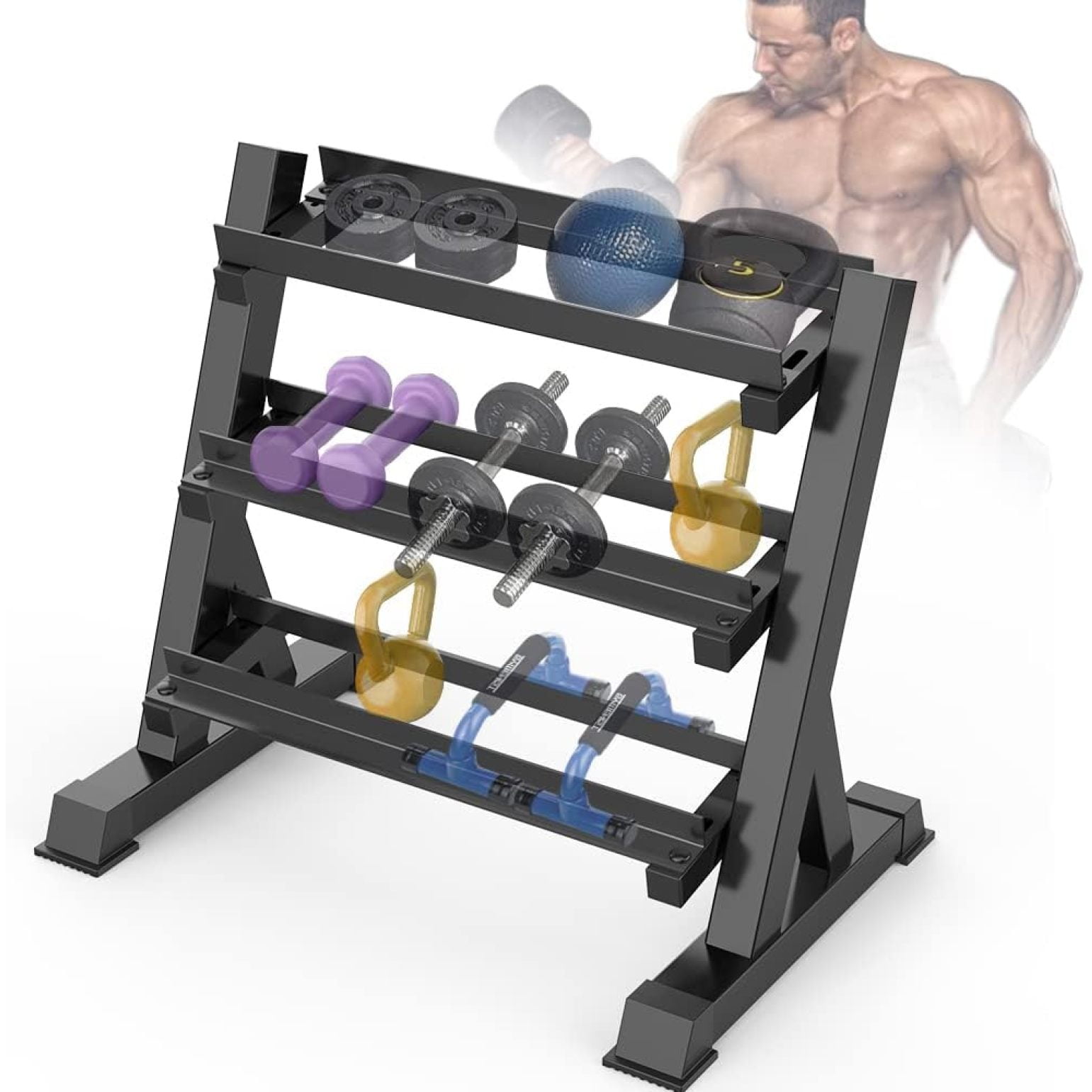 HTYSUPPLY 1100lbs Adjustable 3 Tier Dumbbell Rack Stand, Hex dumbbells ...