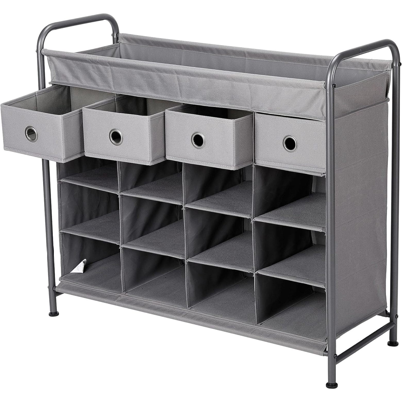 HTYSUPPLY 16 Cubby Shoe Rack Organizer with 4 Drawers - Grey - Free ...