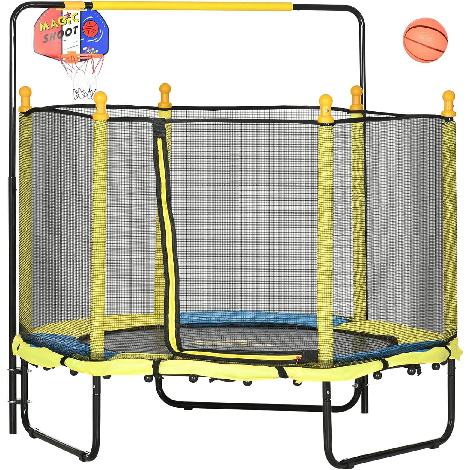 HTYSUPPLY 4.6' Kids Trampoline with Basketball Hoop, Horizontal Bar, 55 ...