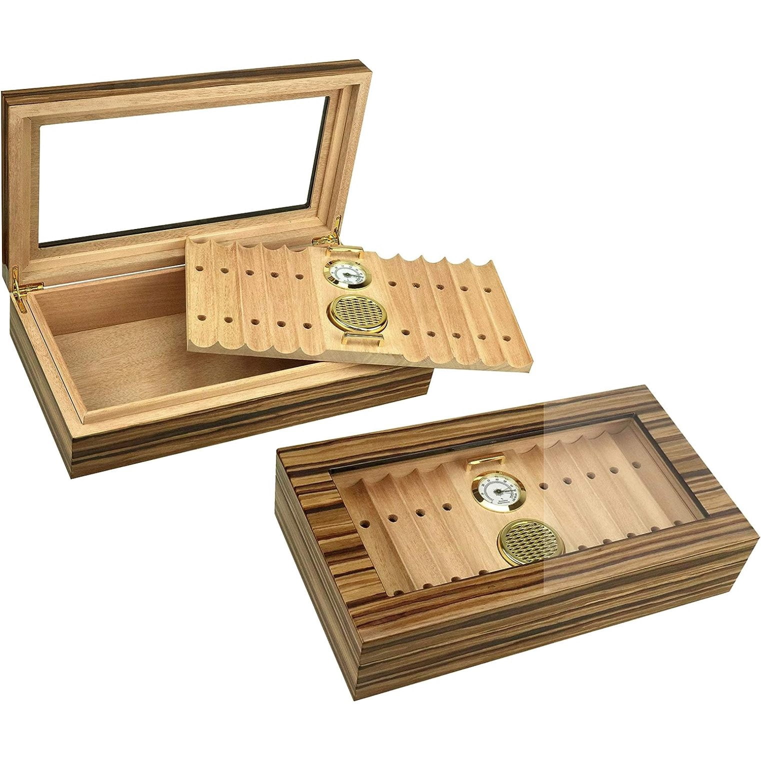HTYSUPPLY - Braydon Glass Top Contemporary Desktop Cigar Humidor with ...