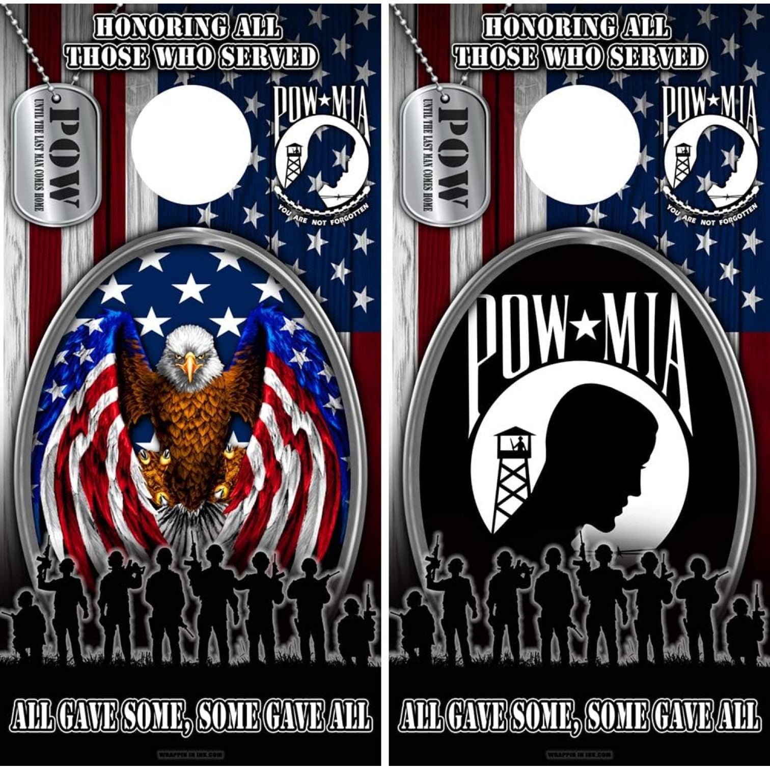 HTYSUPPLY Cornhole Wraps American Eagle POW Combo Cornhole Skin Set ...
