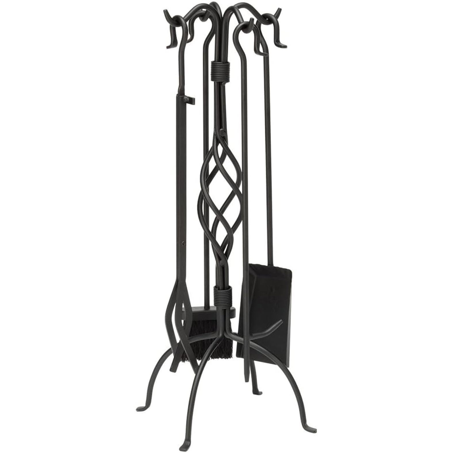 HTYSUPPLY, F-1053, 5pc Black Wrought Iron Fireset with Center Weave ...