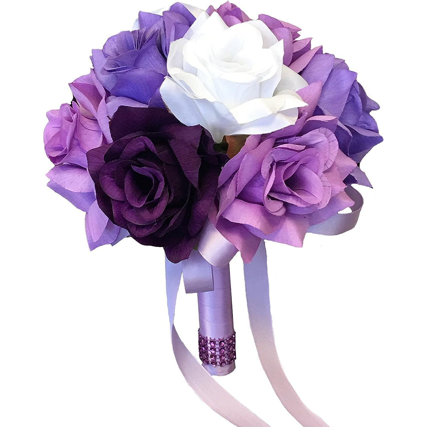 HTYSUPPLY Gorgeous Purple Lavender and White Rose Toss Bouquet - A ...