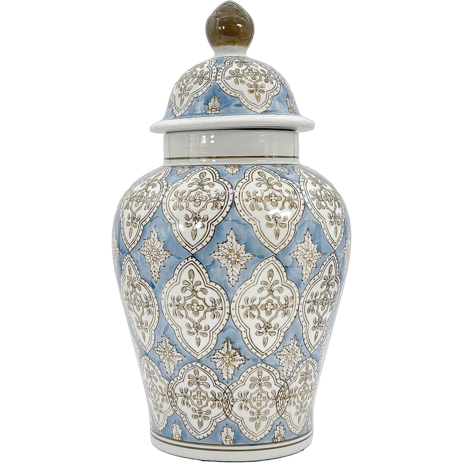 HTYSUPPLY Light Blue & Brown Hand Painted Mosaic Ceramic Ginger Jar 18 ...