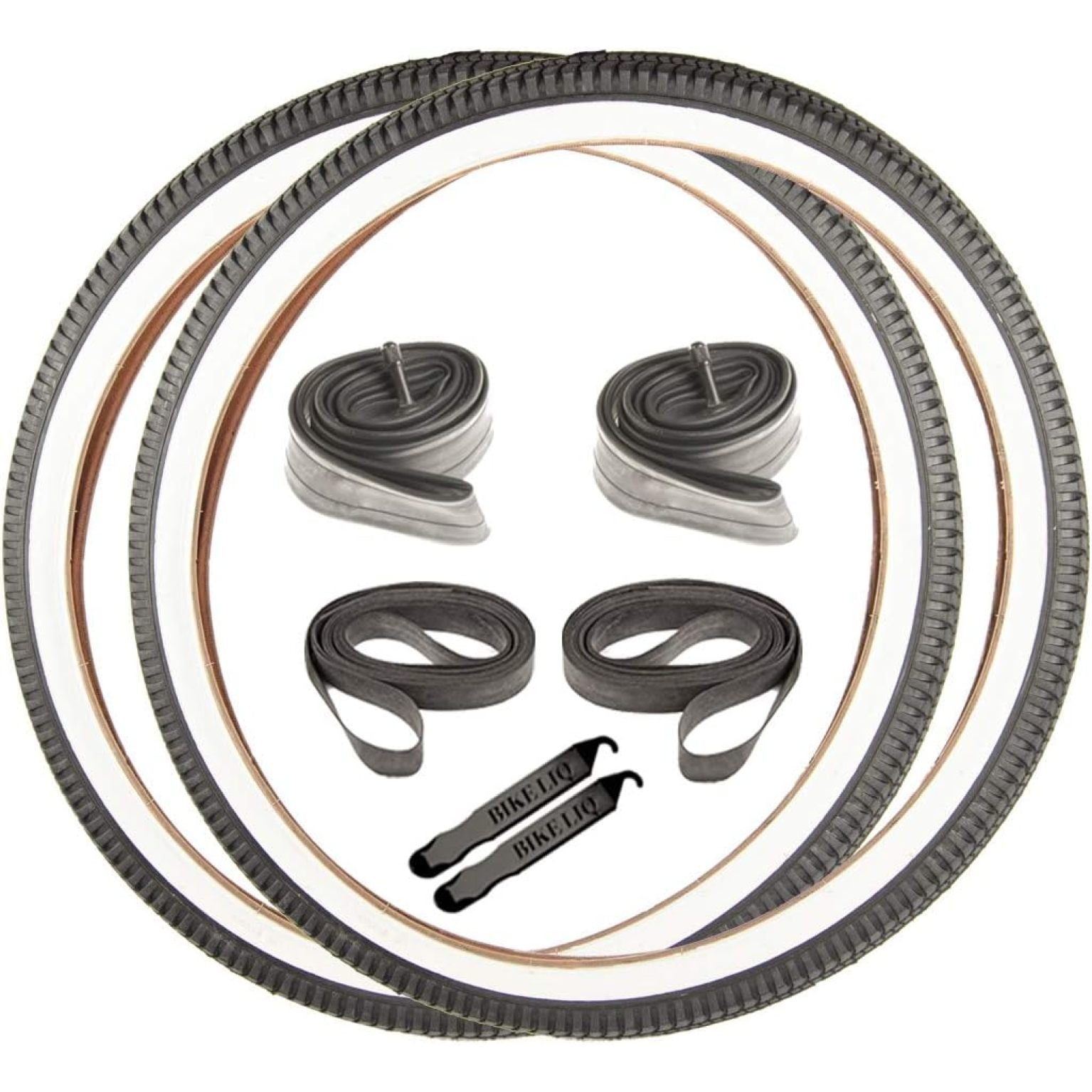 HTYSUPPLY 26 x 2.125 Whitewall Bike Tire Tube Rim Strip Lever Kit ...