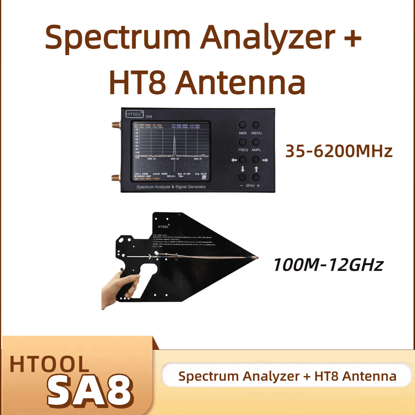 HTool SA8 Portable Spectrum Analyzer 35-6200MHz with Tracking Generator ...