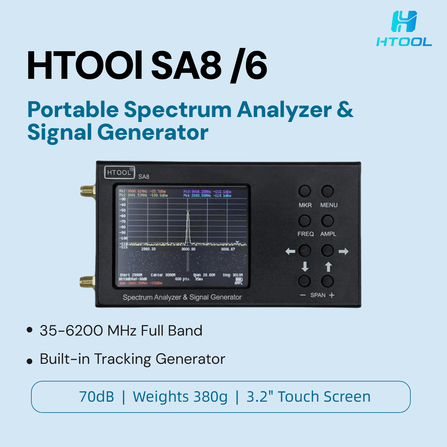HTool SA8 Portable Spectrum Analyzer 35-6200MHz with Tracking Generator ...