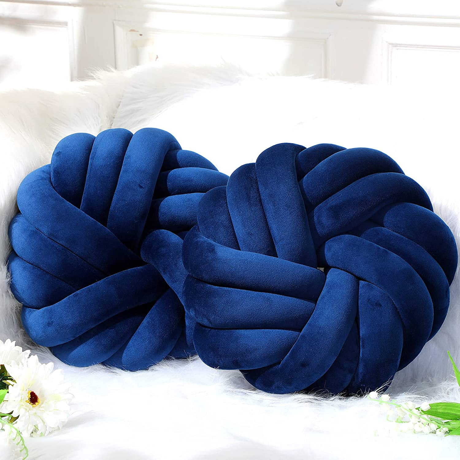 HUA 2 Pcs 14 Inches Knot Pillow Round Throw Soft Plush Knot Ball Pillow ...