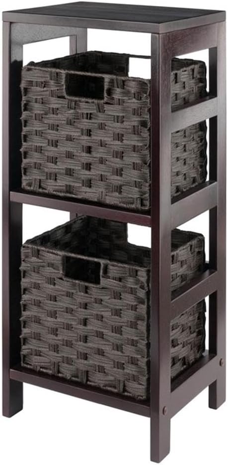 HUA 2-Tier Storage Shelf with 2 Foldable Woven Baskets, for Living Room ...