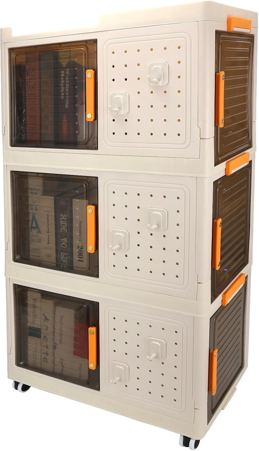 HUA Collapsible Plastic Storage bin with Doors, pegboard, Hooks, and ...