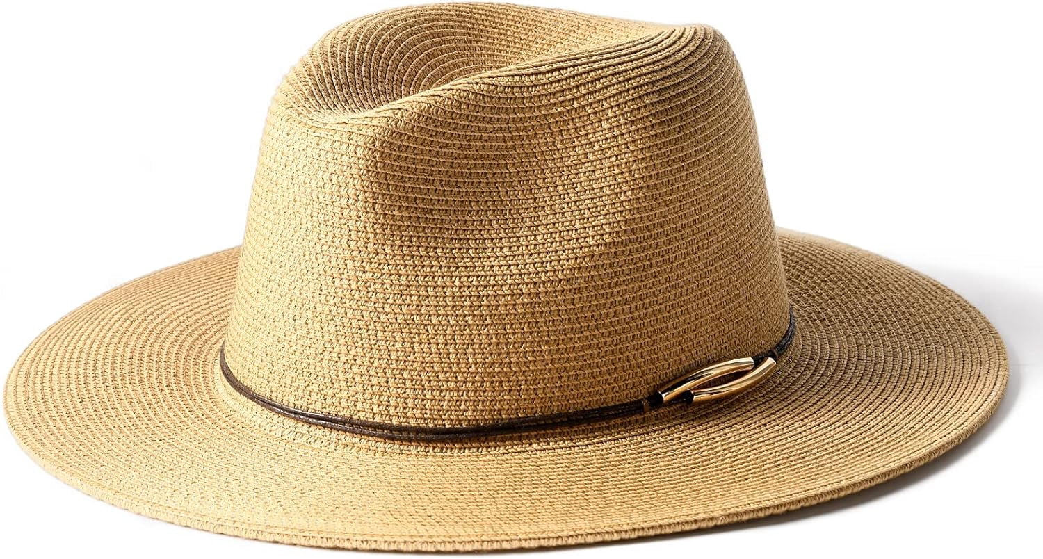 HUA Panama Hat Sun Hats for Women Men Wide Brim Straw Beach Hat UV UPF 80+ - Walmart.com