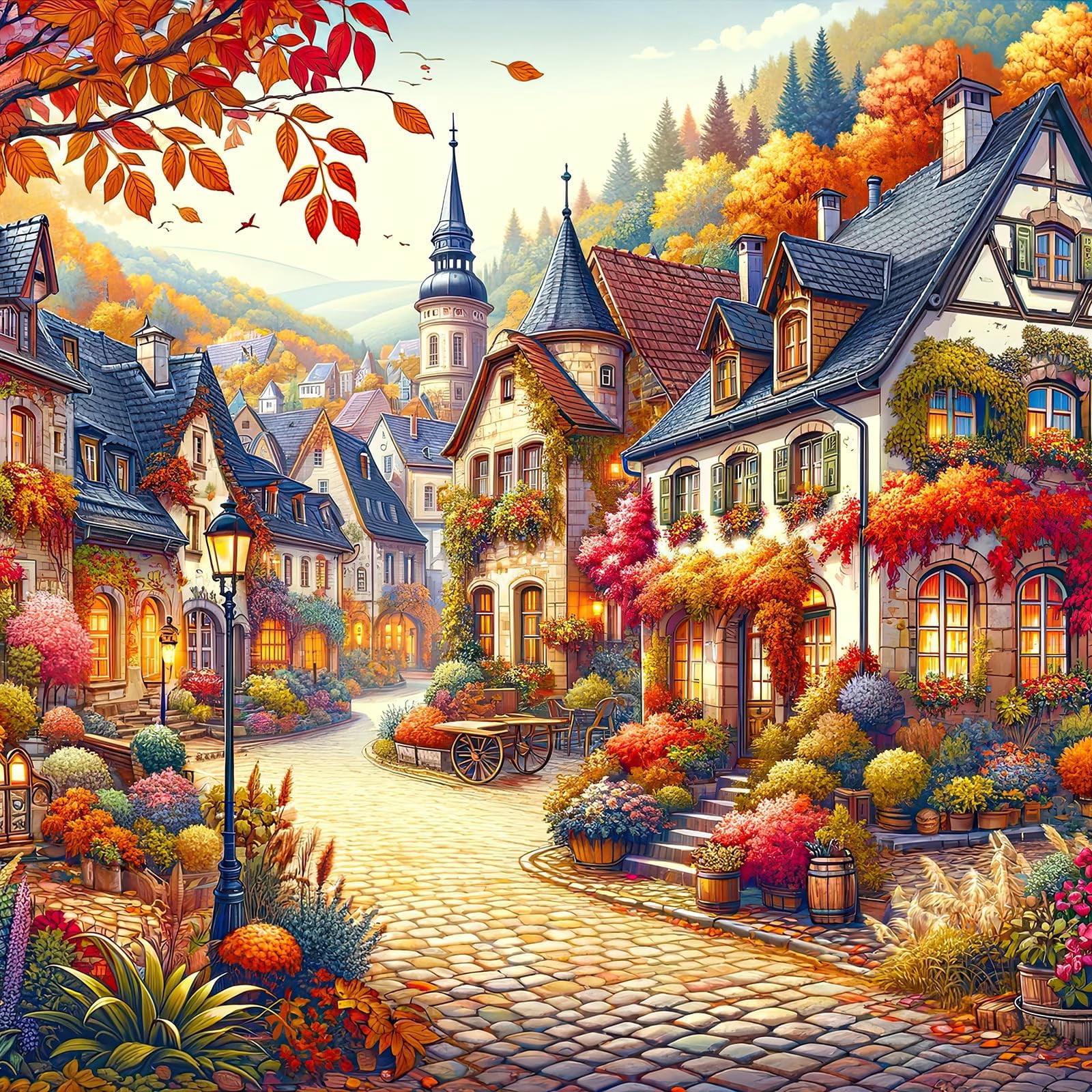 HUADADA Jigsaw Puzzles for TMA2 Adults 1024 Pieces, Town in Autumn ...