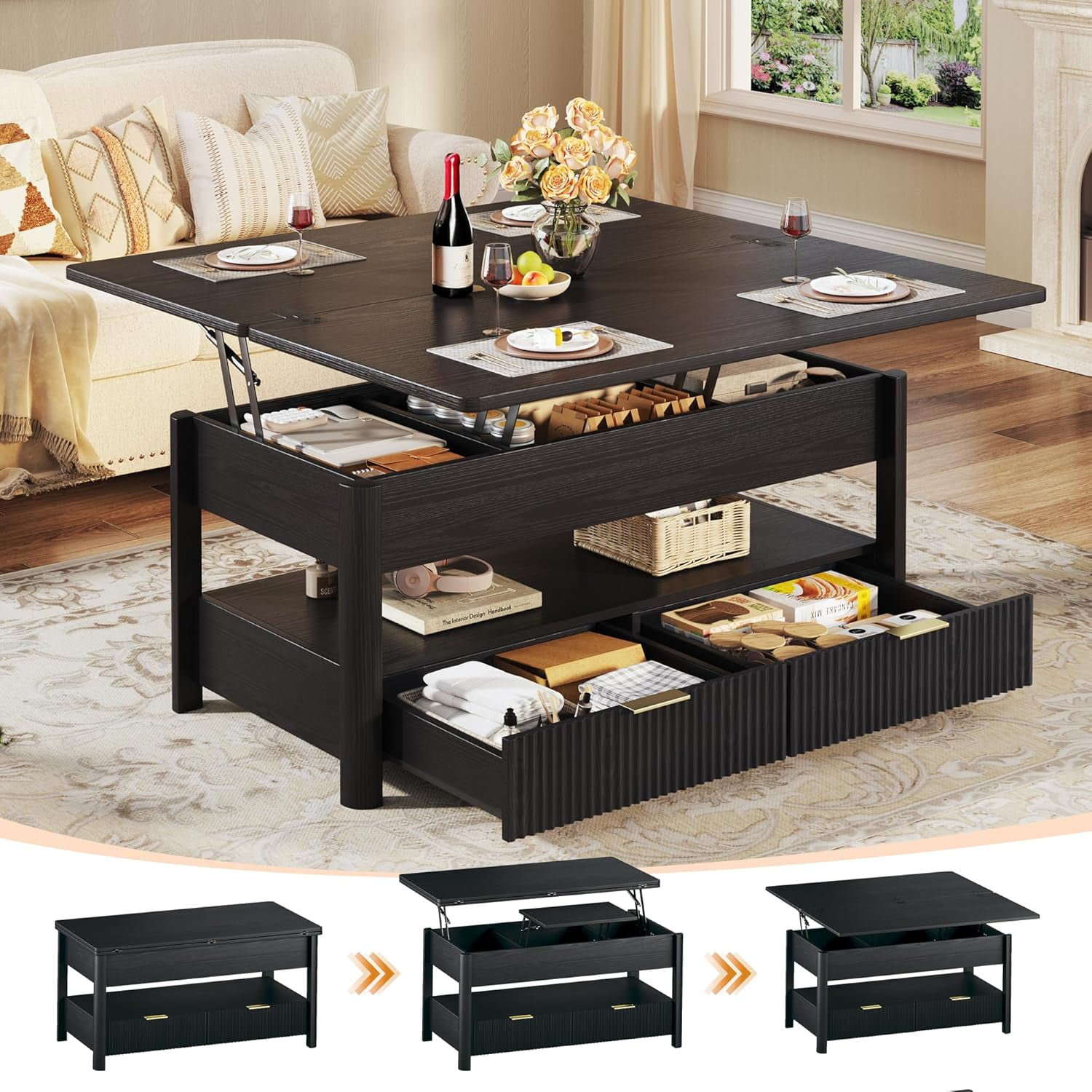 HUAHUU 40" Lift Top Coffee Table with Storage, 4 in 1 Square Coffee ...