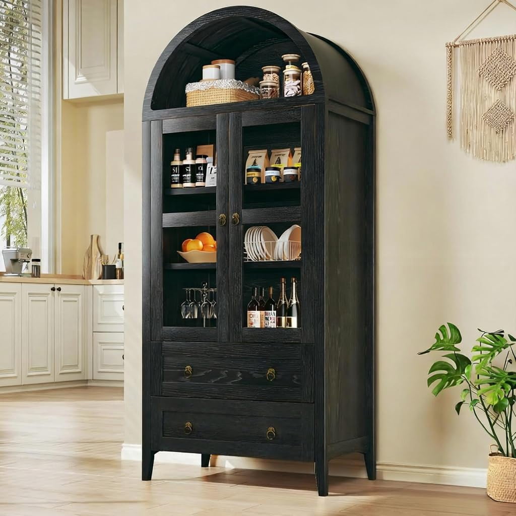 HUAHUU 71" Tall Arched Kitchen Pantry, Arched Cabinet, Kitchen Storage ...