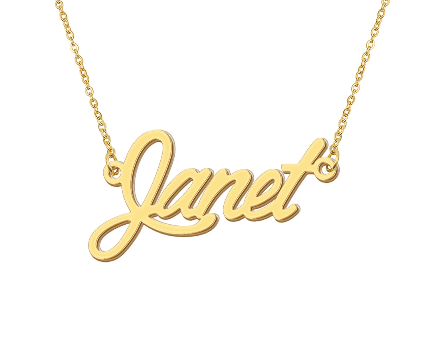 HUAN XUN 18k Gold Plated Janet Name Necklace Stainless Steel Nameplate ...