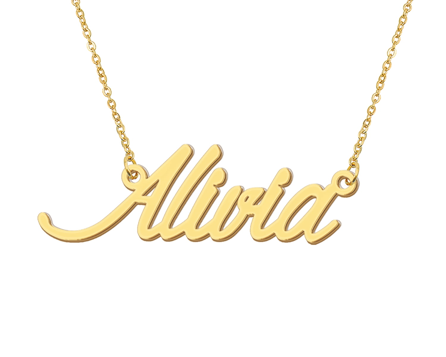 HUAN XUN 18k Gold Plated Alivia Name Necklace Stainless Steel Nameplate ...