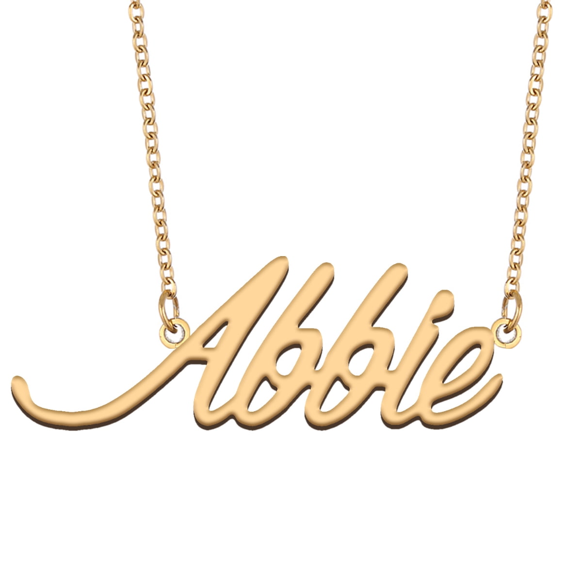 HUAN XUN 18k Gold Plated Abbie Name Necklace Stainless Steel Nameplate ...