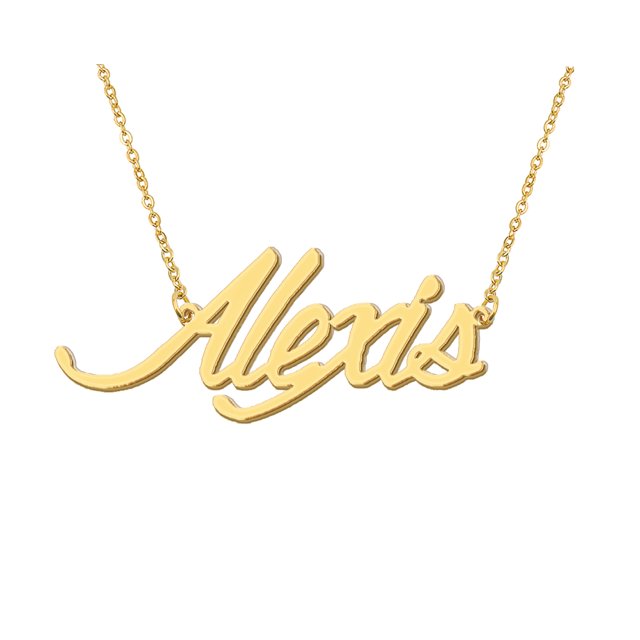 HUAN XUN 18k Gold Plated Alexis Name Necklace Stainless Steel Nameplate ...