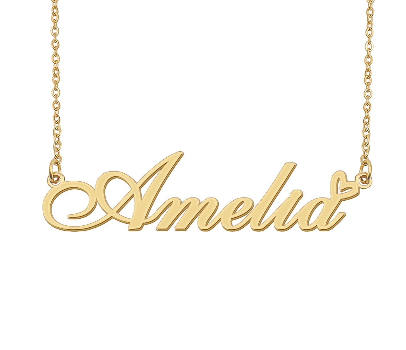 HUAN XUN Amelia Name Heart Necklace 18k Gold Plated Nameplate Pendant ...