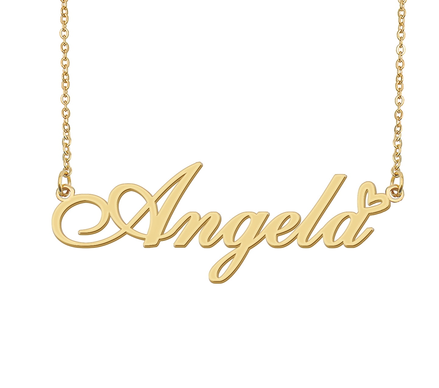 HUAN XUN Angela Name Heart Necklace 18k Gold Plated Nameplate Pendant ...