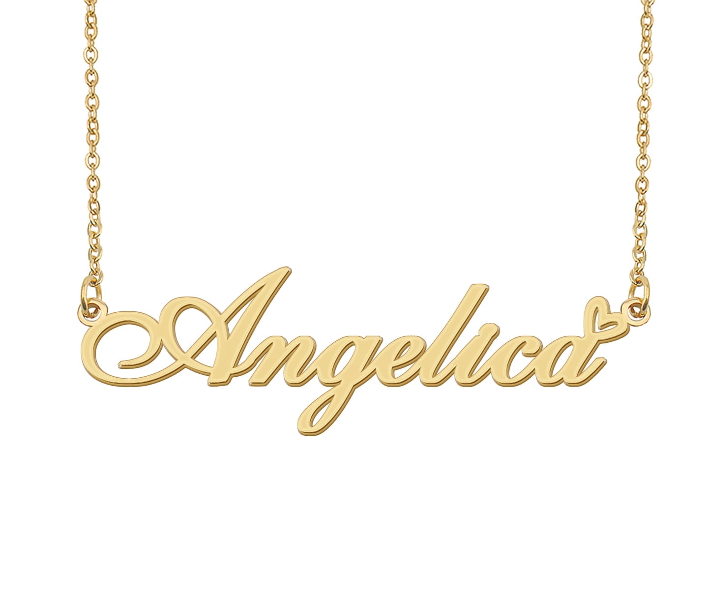 HUAN XUN Angelica Name Heart Necklace 18k Gold Plated Nameplate Pendant ...