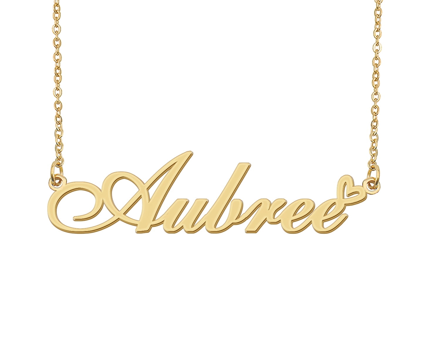 HUAN XUN Aubree Name Heart Necklace 18k Gold Plated Nameplate Pendant ...