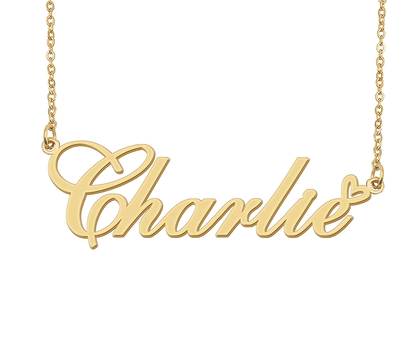 HUAN XUN Charlie Name Heart Necklace 18k Gold Plated Nameplate Pendant ...