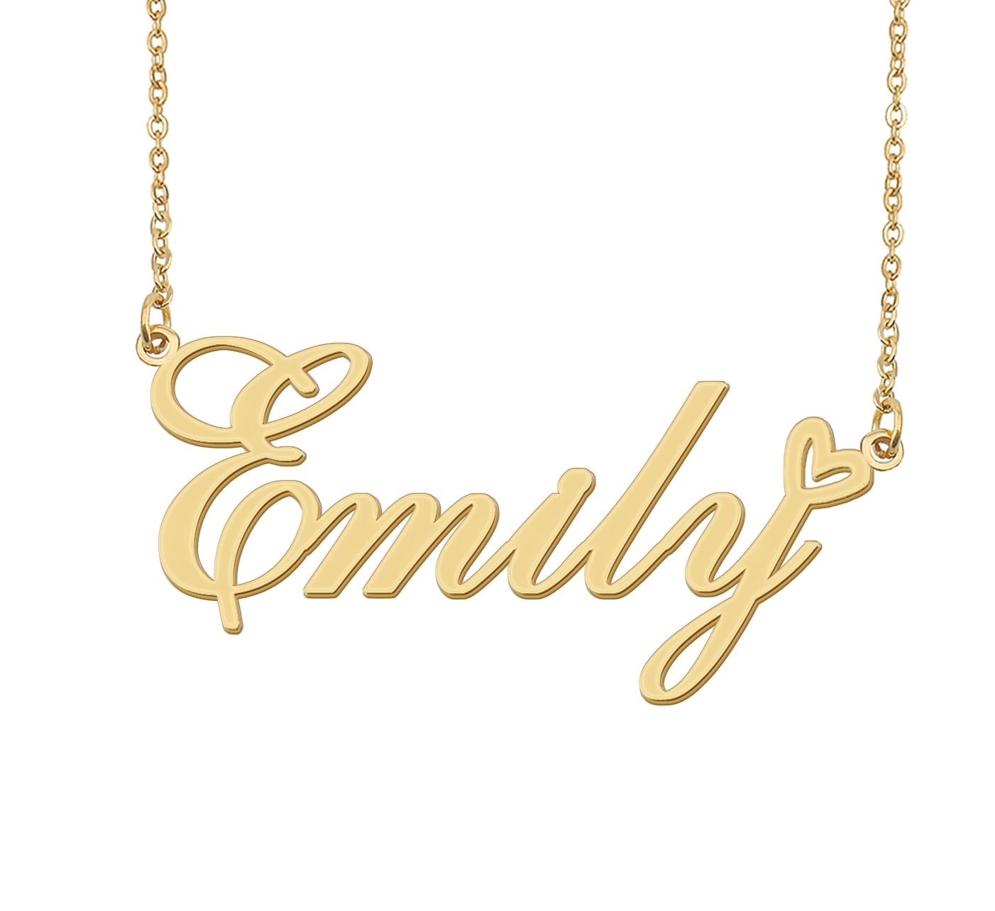 HUAN XUN Emily Name Heart Necklace 18k Gold Plated Nameplate Pendant ...