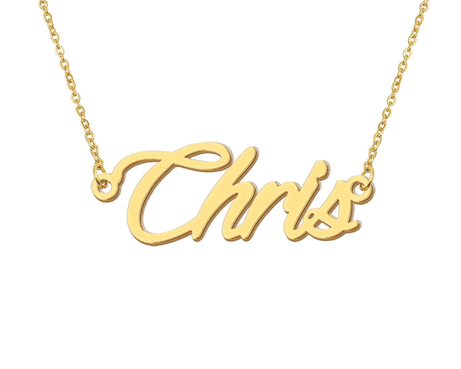 HUAN XUN 18k Gold Plated Chris Name Necklace Stainless Steel Nameplate ...