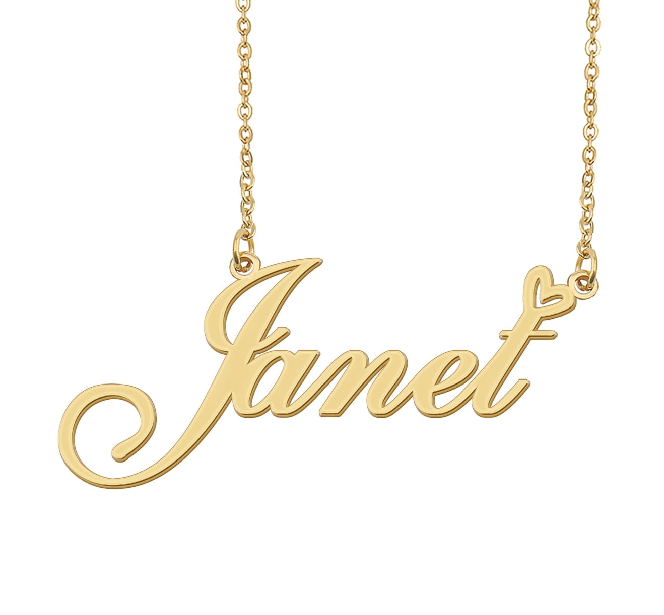 HUAN XUN Janet Name Heart Necklace 18k Gold Plated Nameplate Pendant ...