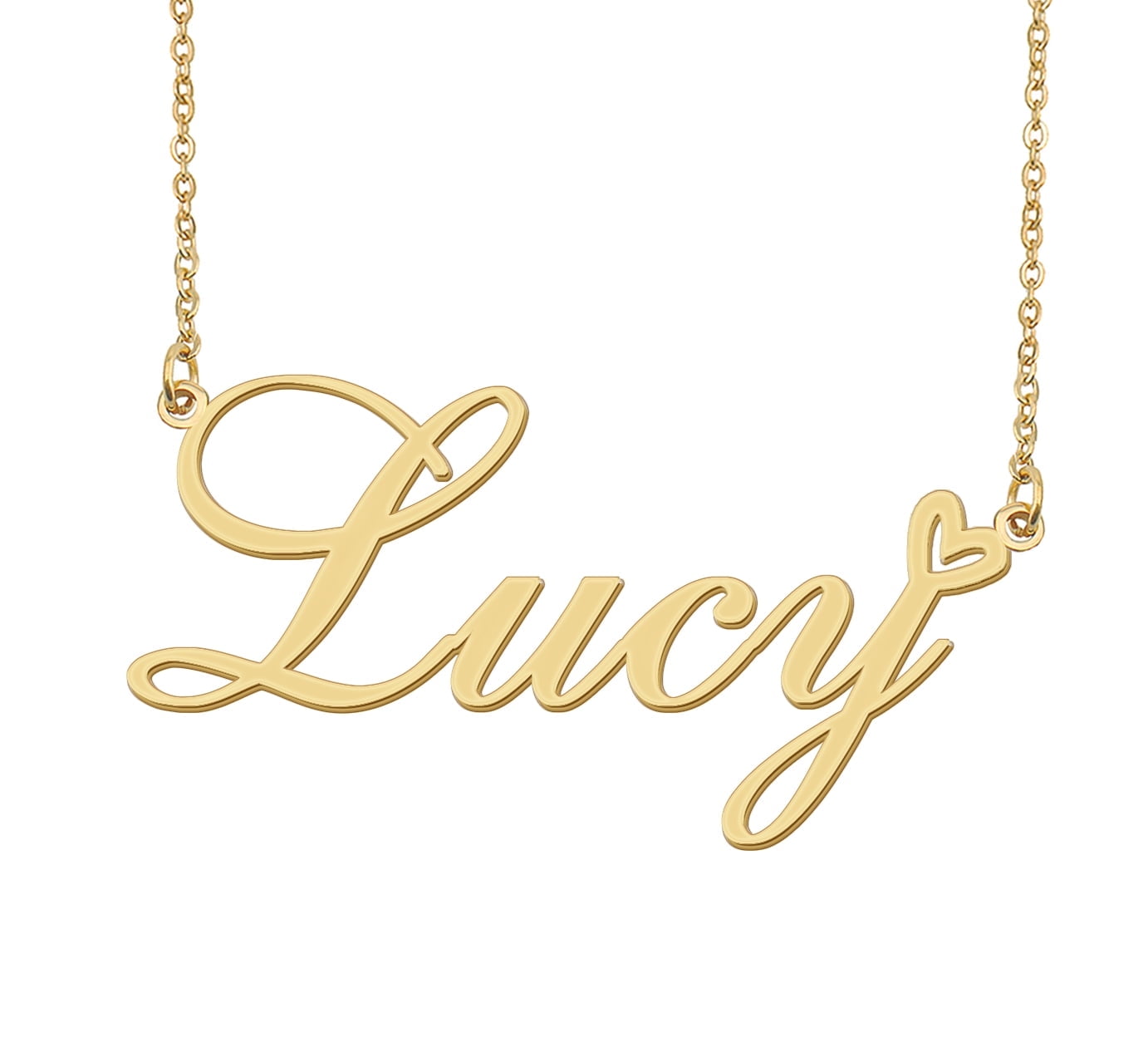 HUAN XUN Lucy Name Heart Necklace 18k Gold Plated Nameplate Pendant ...