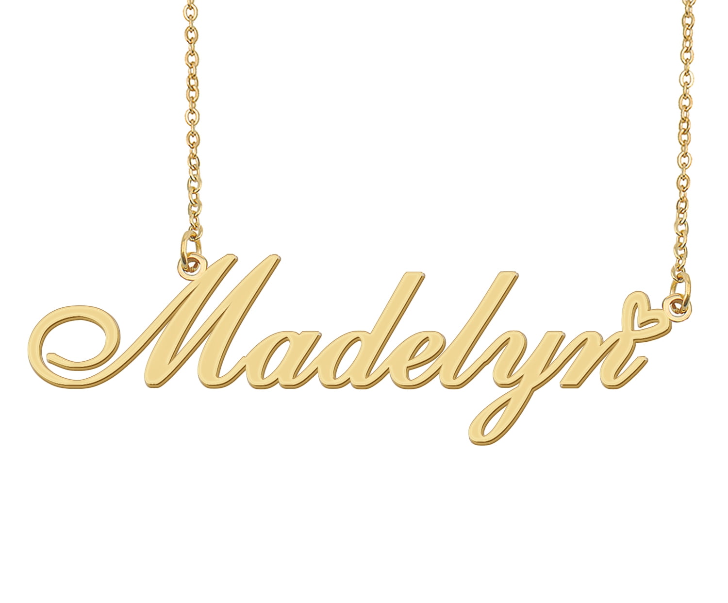 HUAN XUN Madelyn Name Heart Necklace 18k Gold Plated Nameplate Pendant ...