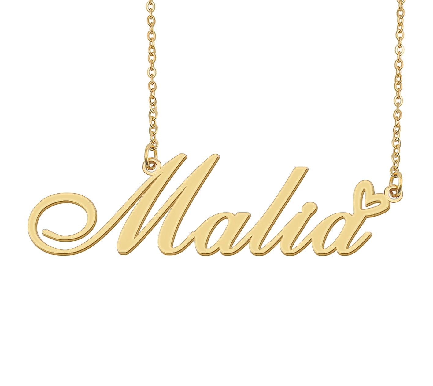 HUAN XUN Malia Name Heart Necklace 18k Gold Plated Nameplate Pendant ...