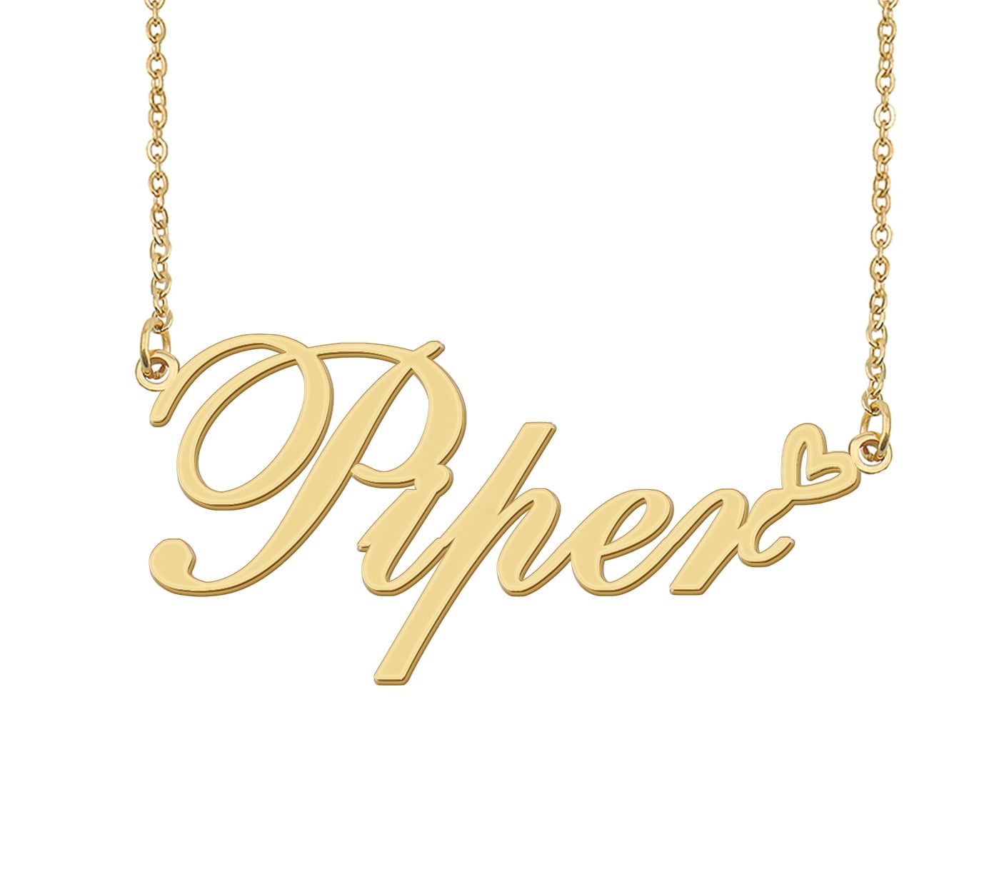HUAN XUN Piper Name Heart Necklace 18k Gold Plated Nameplate Pendant ...