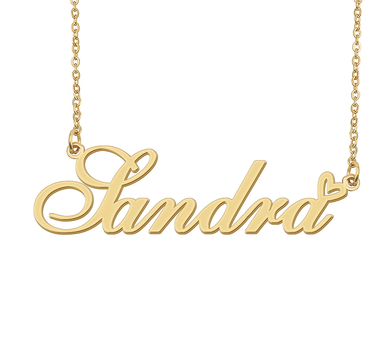 HUAN XUN Sandra Name Heart Necklace 18k Gold Plated Nameplate Pendant ...