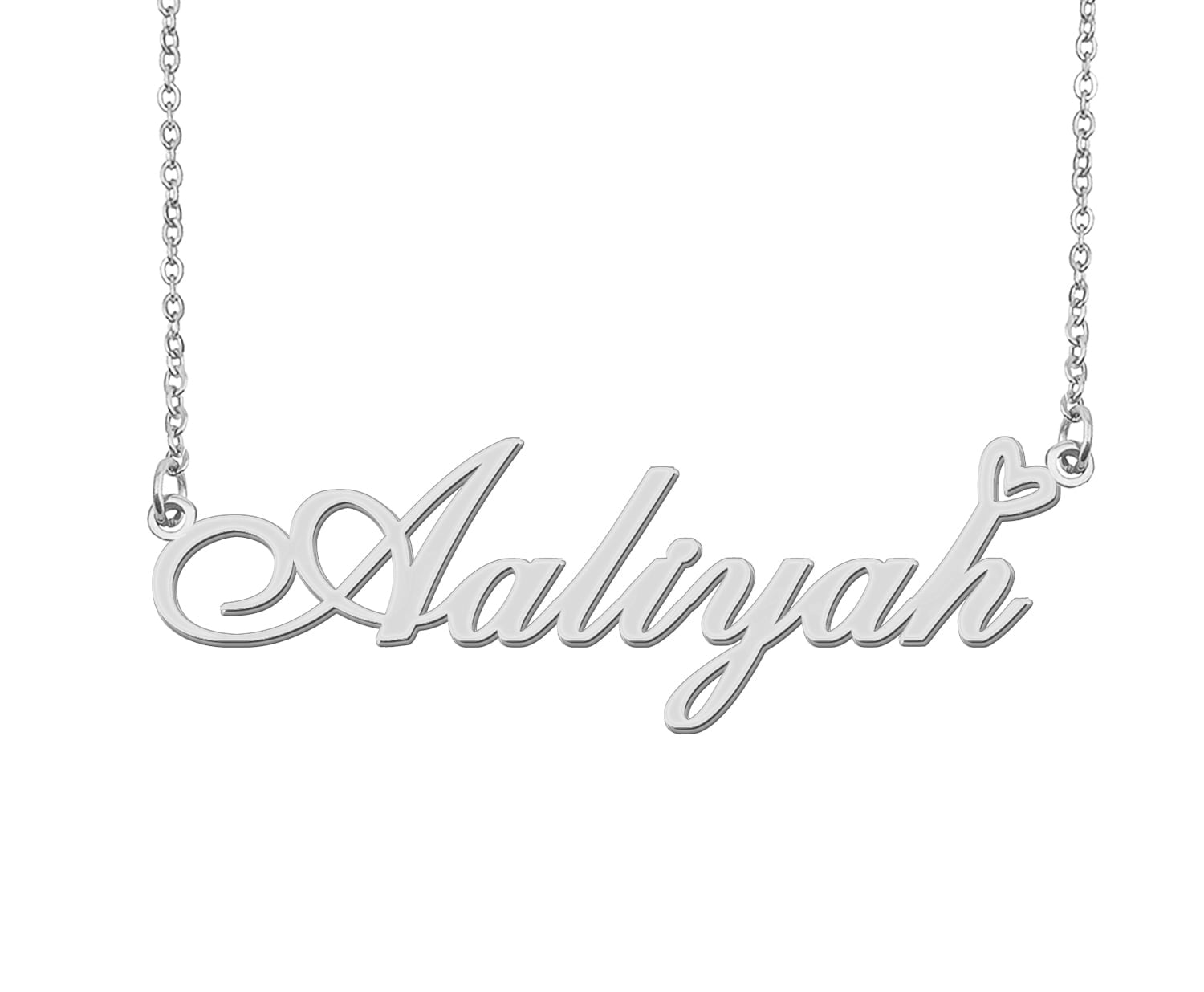 HUAN XUN Silver Aaliyah Name Necklace Stainless Steel Heart Nameplate ...