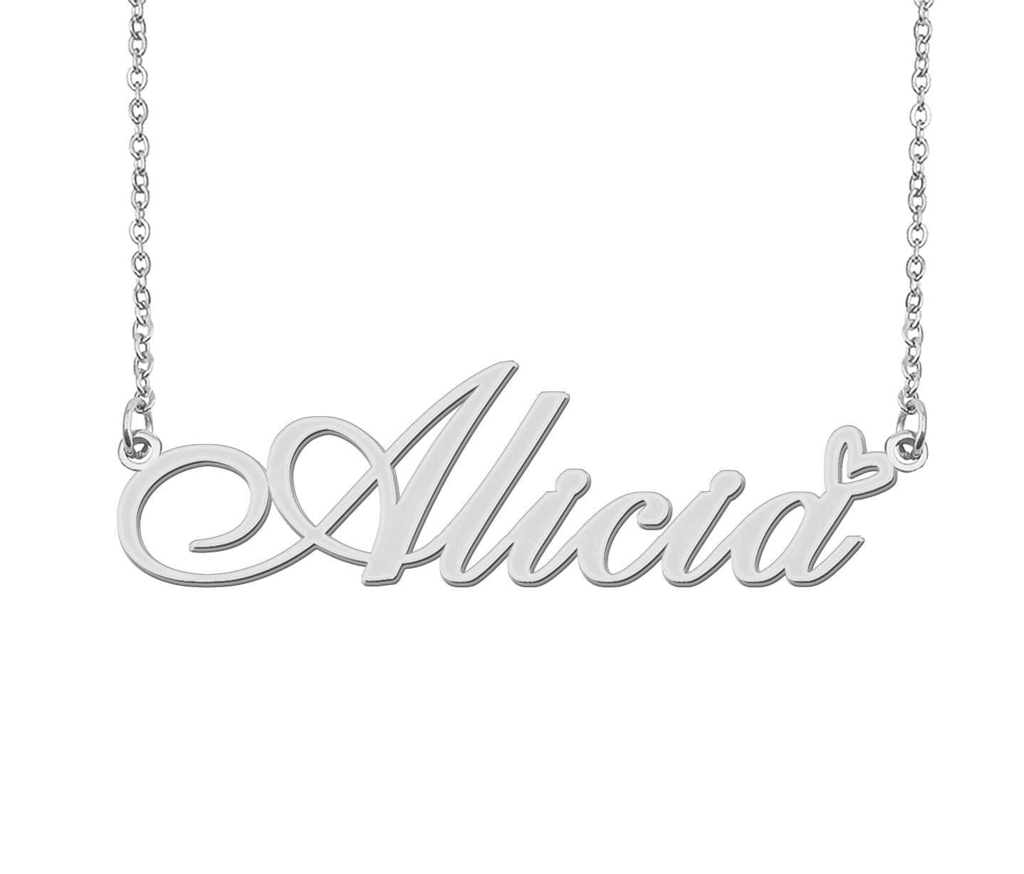 HUAN XUN Silver Alicia Name Necklace Stainless Steel Heart Nameplate ...