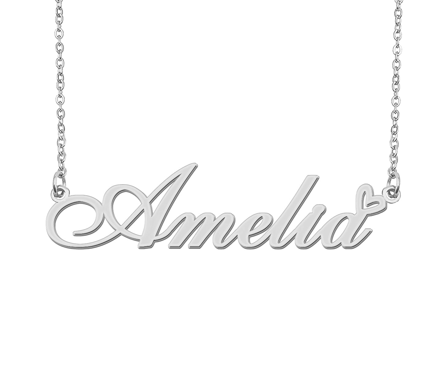 HUAN XUN Silver Amelia Name Necklace Stainless Steel Heart Nameplate ...