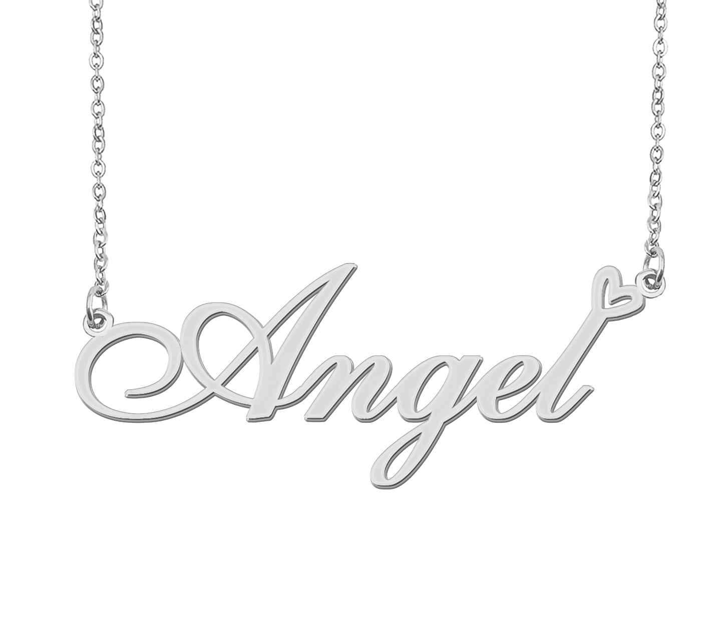 HUAN XUN Silver Angel Name Necklace Stainless Steel Heart Nameplate ...