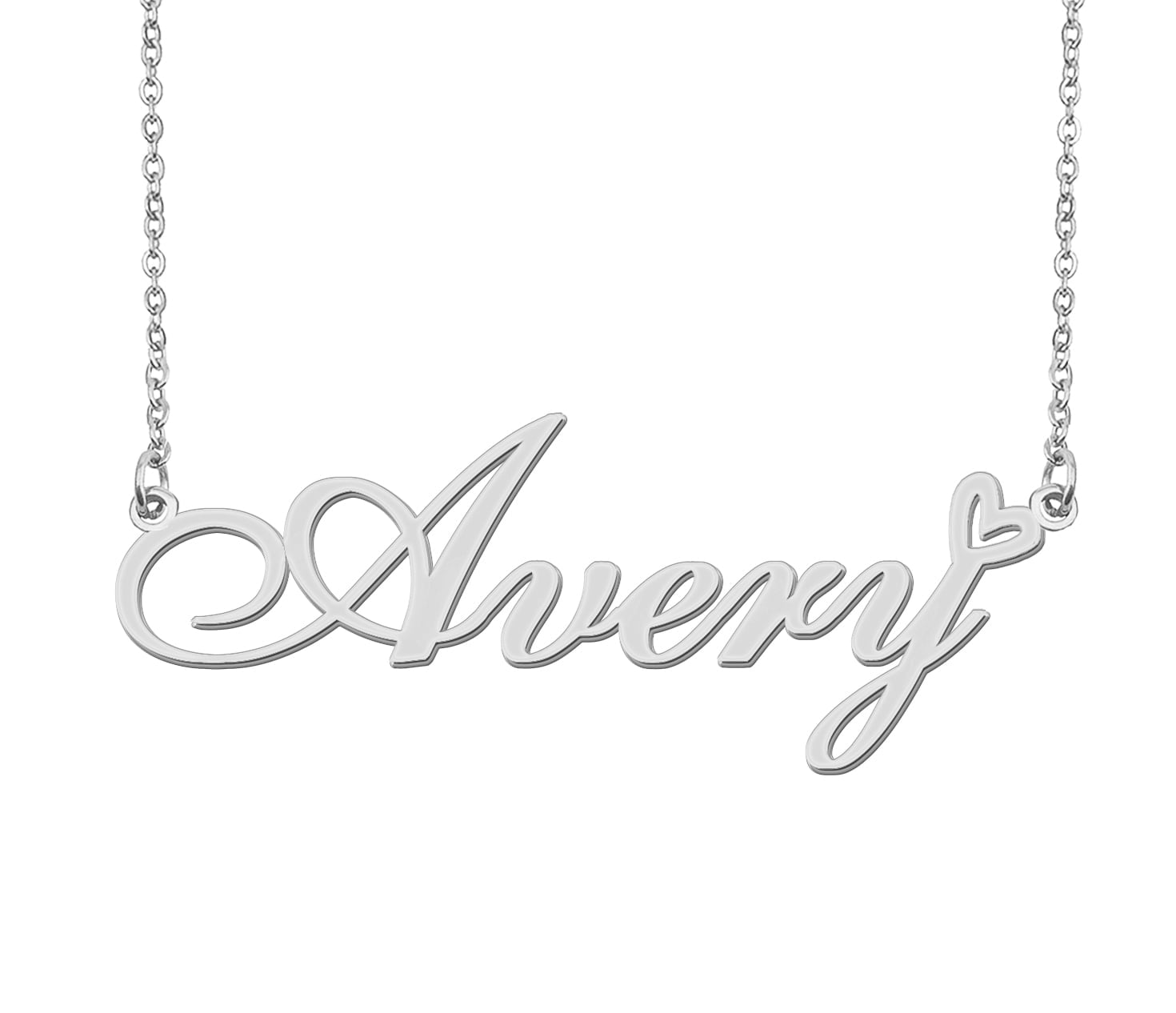 HUAN XUN Silver Avery Name Necklace Stainless Steel Heart Nameplate ...