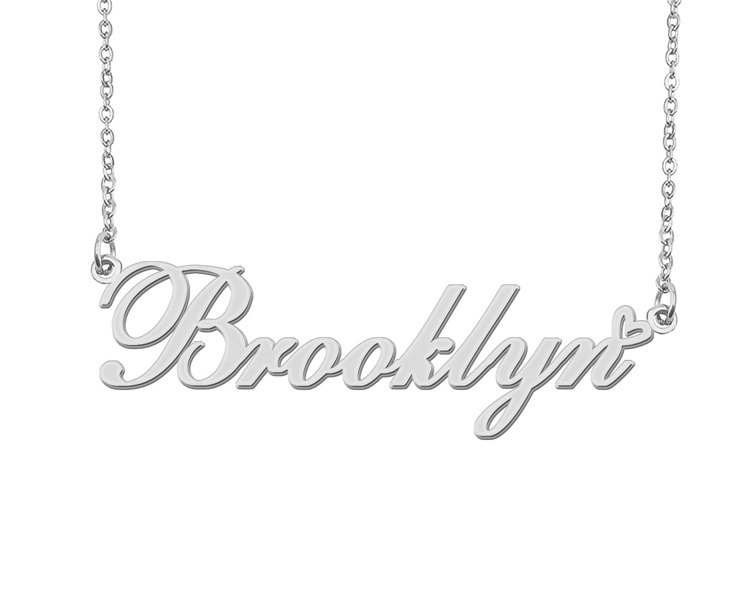HUAN XUN Silver Brooklyn Name Necklace Stainless Steel Heart Nameplate ...